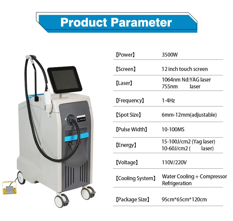 Powerful 755Nm Alex Laser 1064Nm Nd:Yag Laser Dual Wavelength Tattoo ...