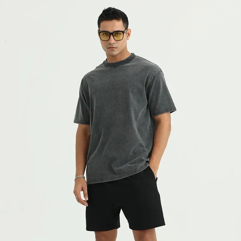 Custom Vintage Oversized Gray T Shirt For Men High Quality 100% Cotton Streetwear Hip Hop Wash ...