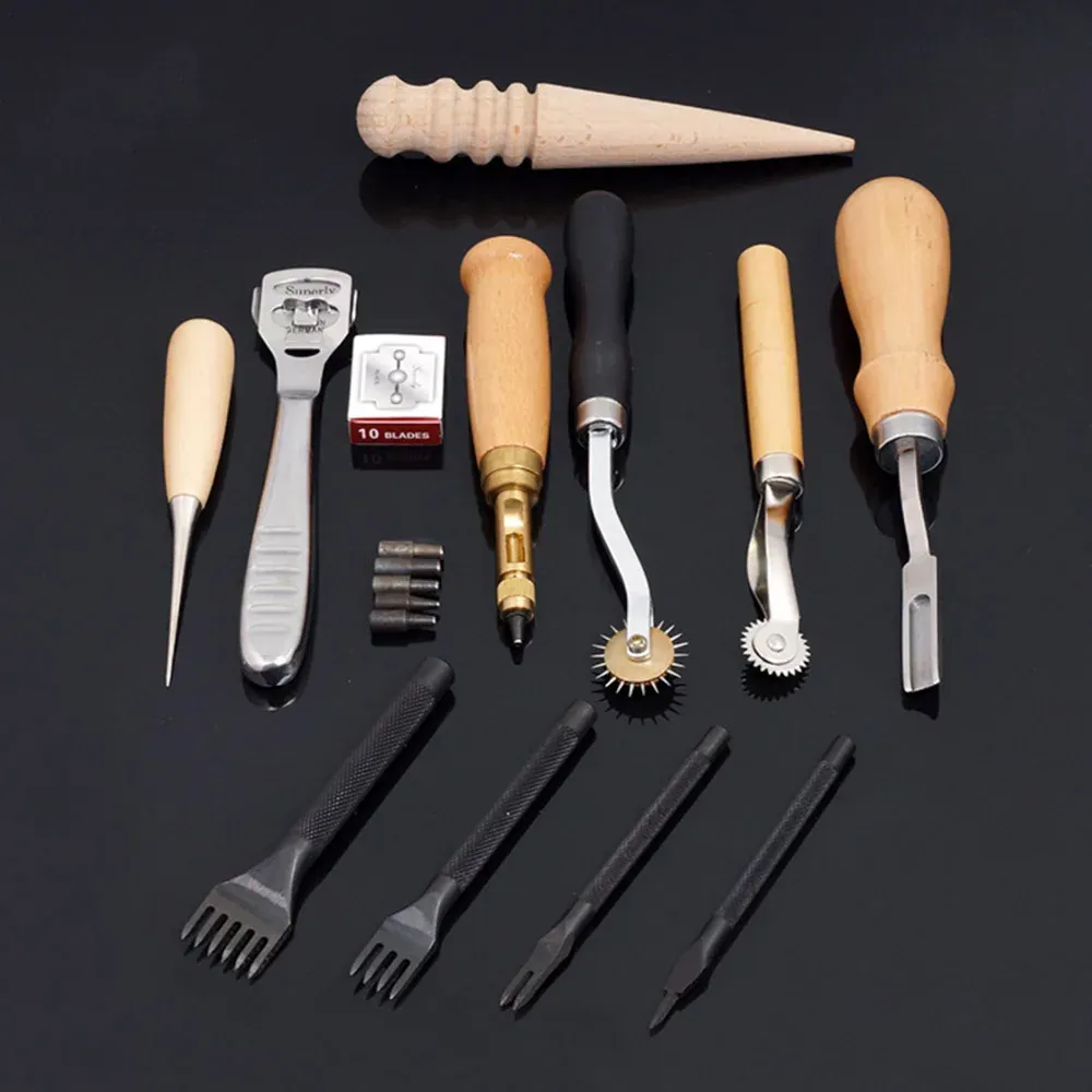 Baver Leather Craft Punch Kit Stitching Carving Working Sewing Groover ...