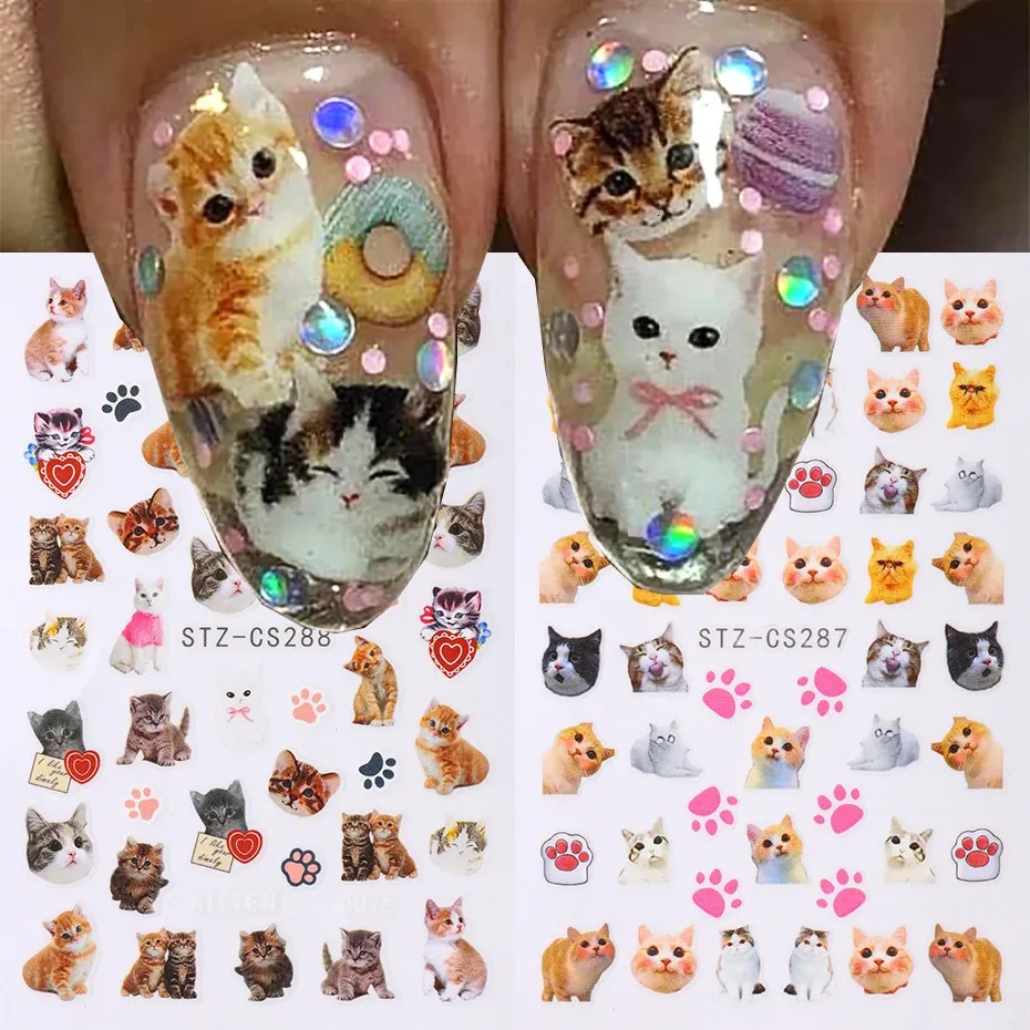 Lovely Dog Cat Bunny 3D Korean Cartoon Nail Art Stickers Self Adhesive ...