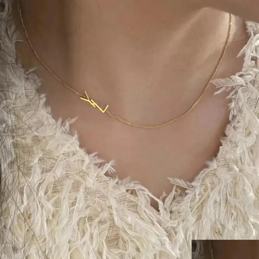 Pendant Necklaces Simple Initial Dainty Designer Choker Necklace 14K Gold Plated Thin Chain Light Weight Drop Delivery Jewelry Pendan Dh8Ua