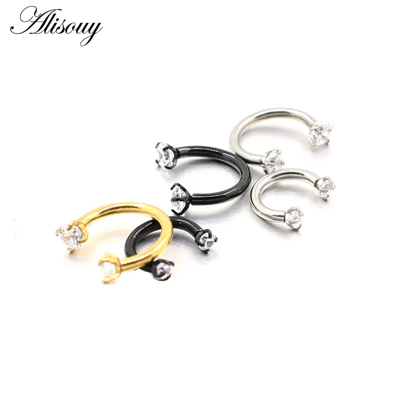 Alisouy Surgical Steel Ear Piercing Studs Segment Ring Nose Ring Lip ...