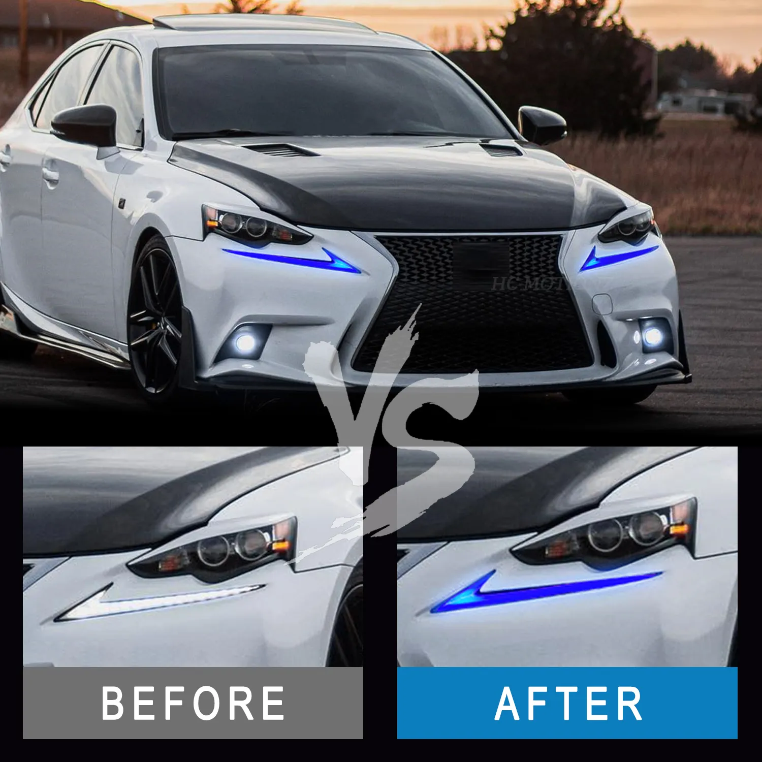 2-Pack HCMOTIONZ LED DRL Fog Lamp Streamer Turn Signal Blue Light for ...