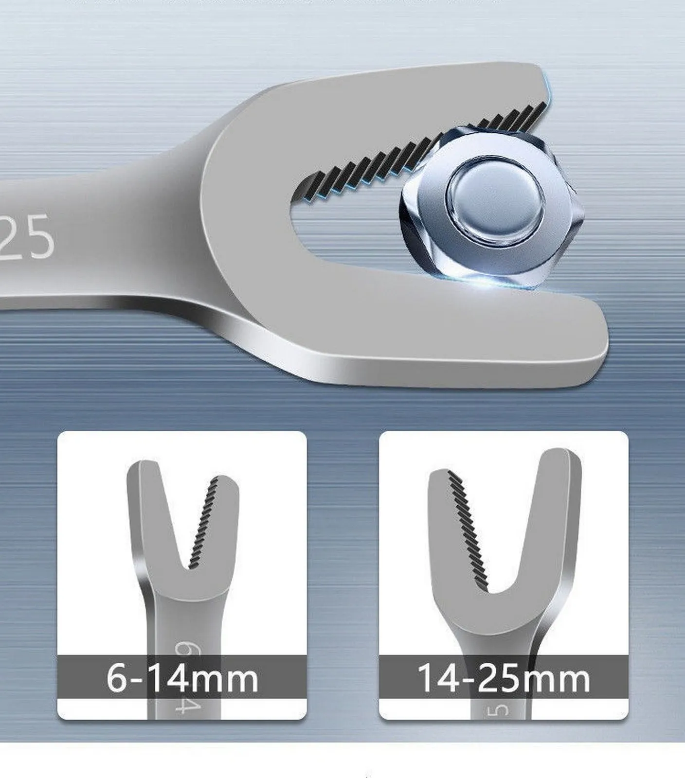 Universal 6 25mm Y Shape Wrenches Double Ended Self Tightening Tooth ...