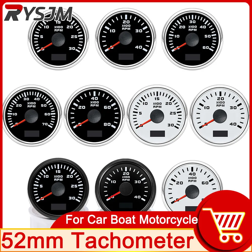 52mm Red Backlight Car Boat Yacht RV Tachometer Gauge: 3000-8000 RPM ...