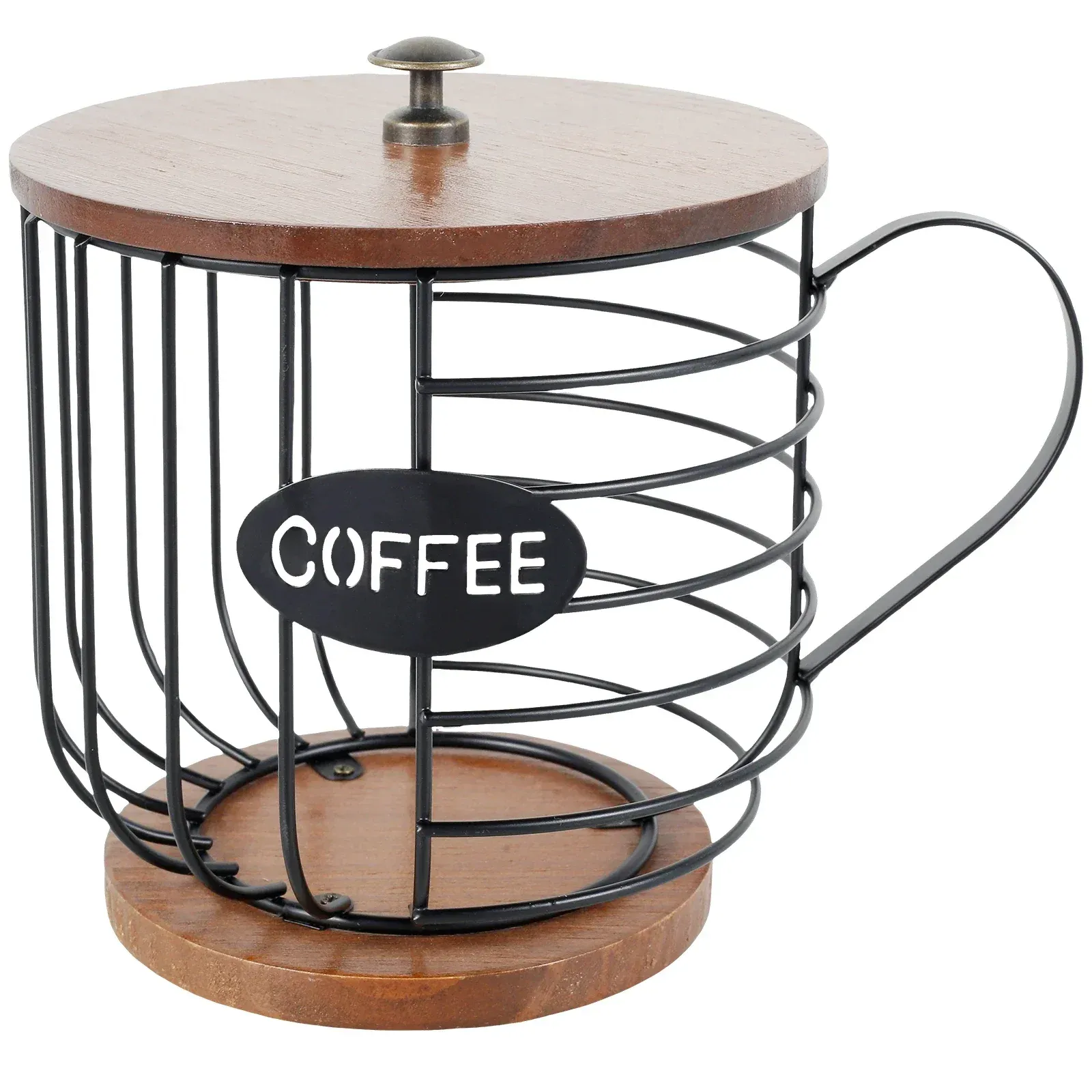 Round Wooden Base Coffee Pod Holder | Metal Coffee Capsule Cages ...