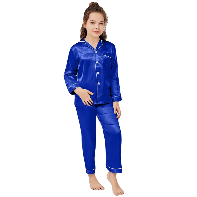 Kids Satin Pajama Sets, Boys Girls Soft Silk Sleepwear Long Sleeve PJ ...