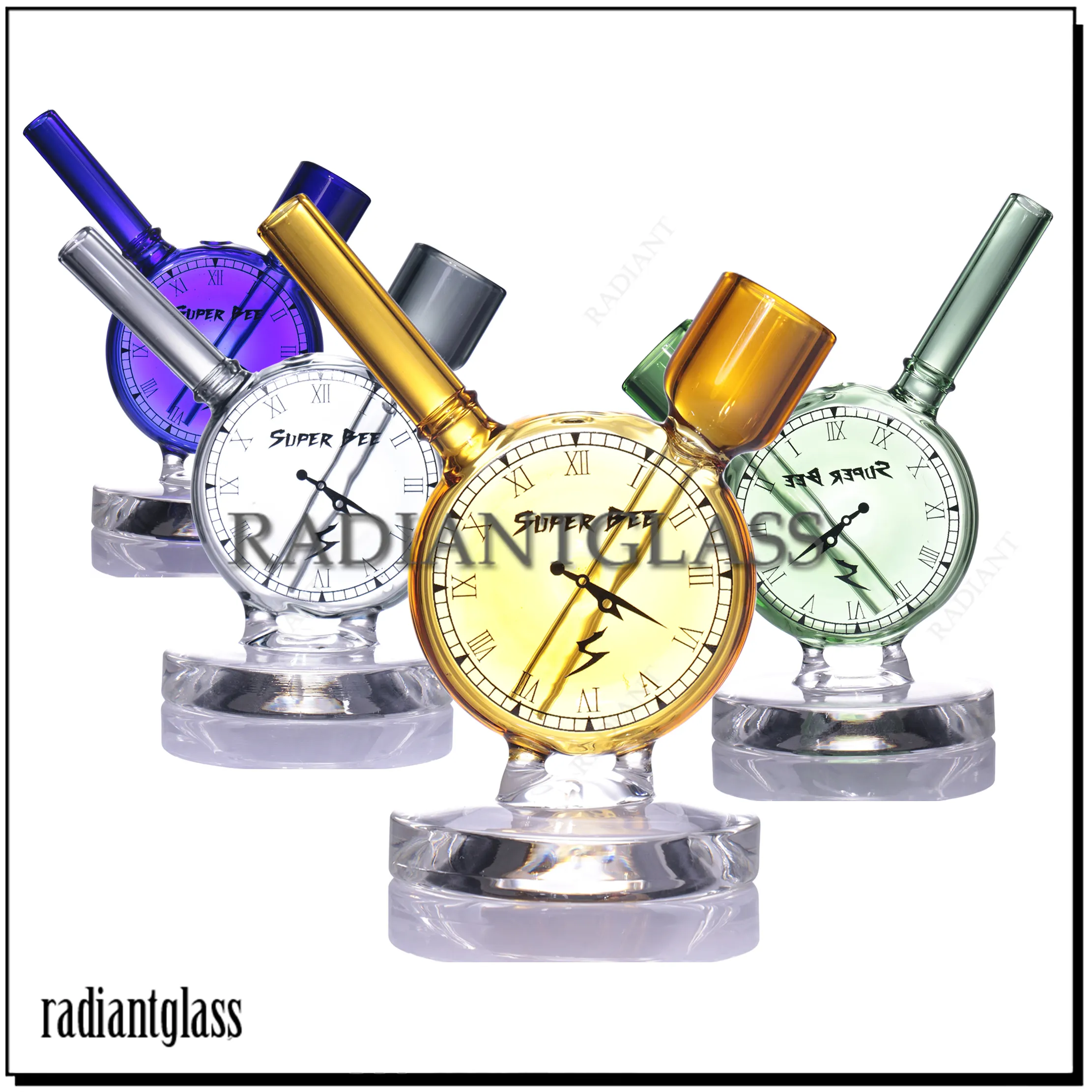 5 Inches Little Clock Bong Hookahs Thick Glass Oil Burner Bong Dab Rigs ...