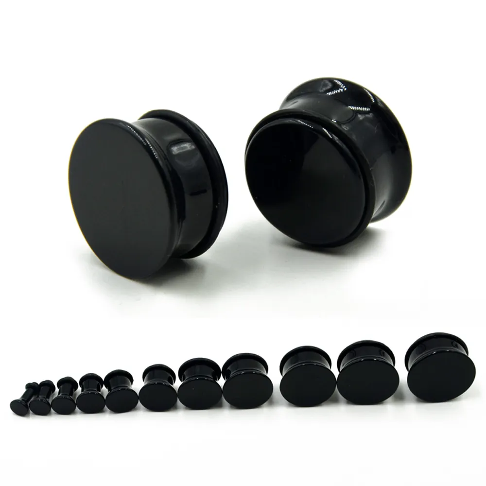 PAIR 6mm-20mm Single Flared White Black Acrylic Ear Plug Tunnel Ear ...