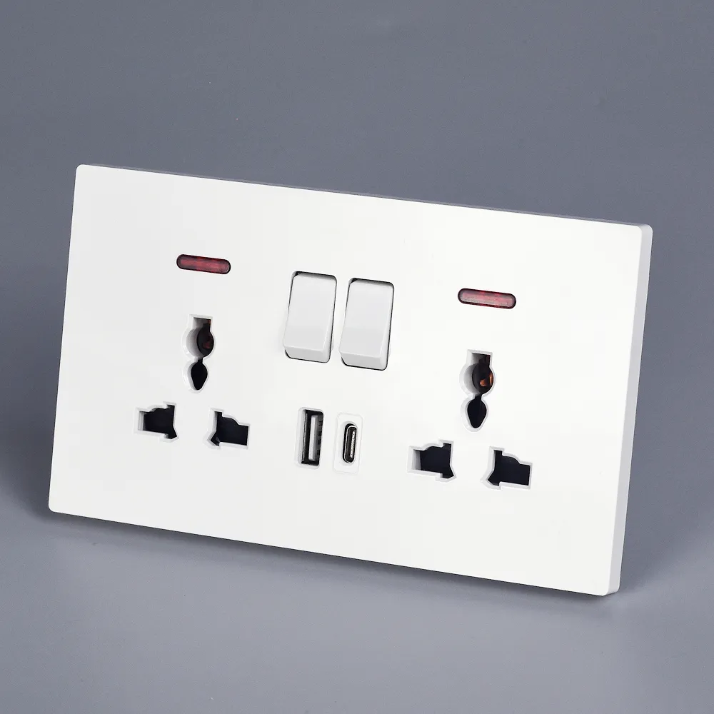 5V 2.1A VISWE USB Type-C + 3-Pin Universal Socket, 146x86mm Plastic Panel, Double Sockets, Black ...