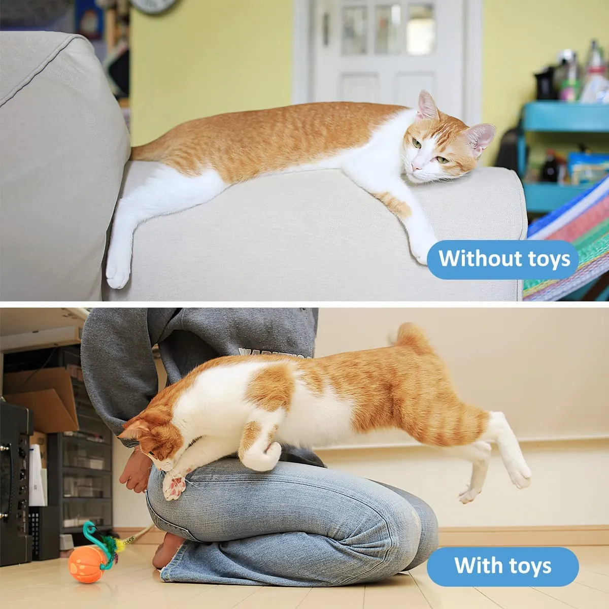 ATUBAN Cat Toy Smart Robotic Automatic Moving Ball with Feather for ...