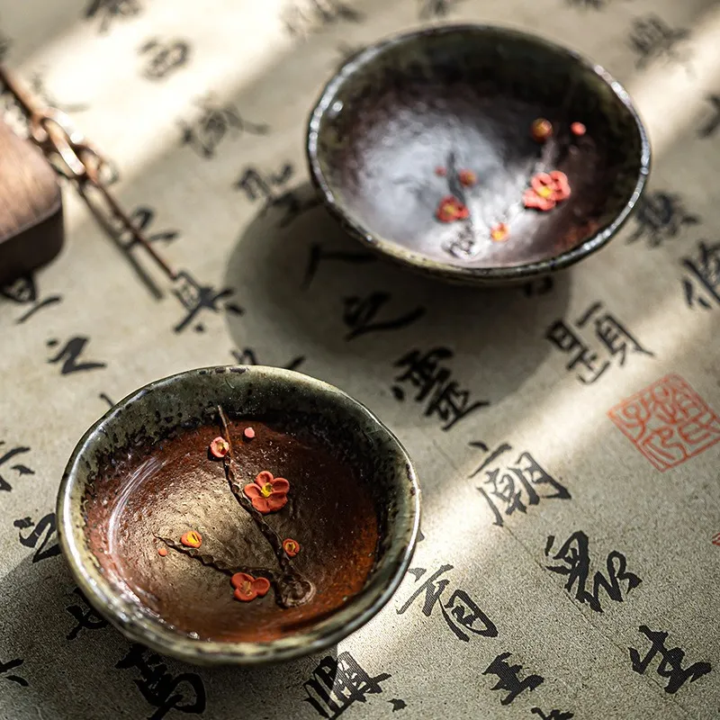 Elegant Ceramic Flower Tea Cup for Kung Fu Tea Ceremony, Single Coarse ...