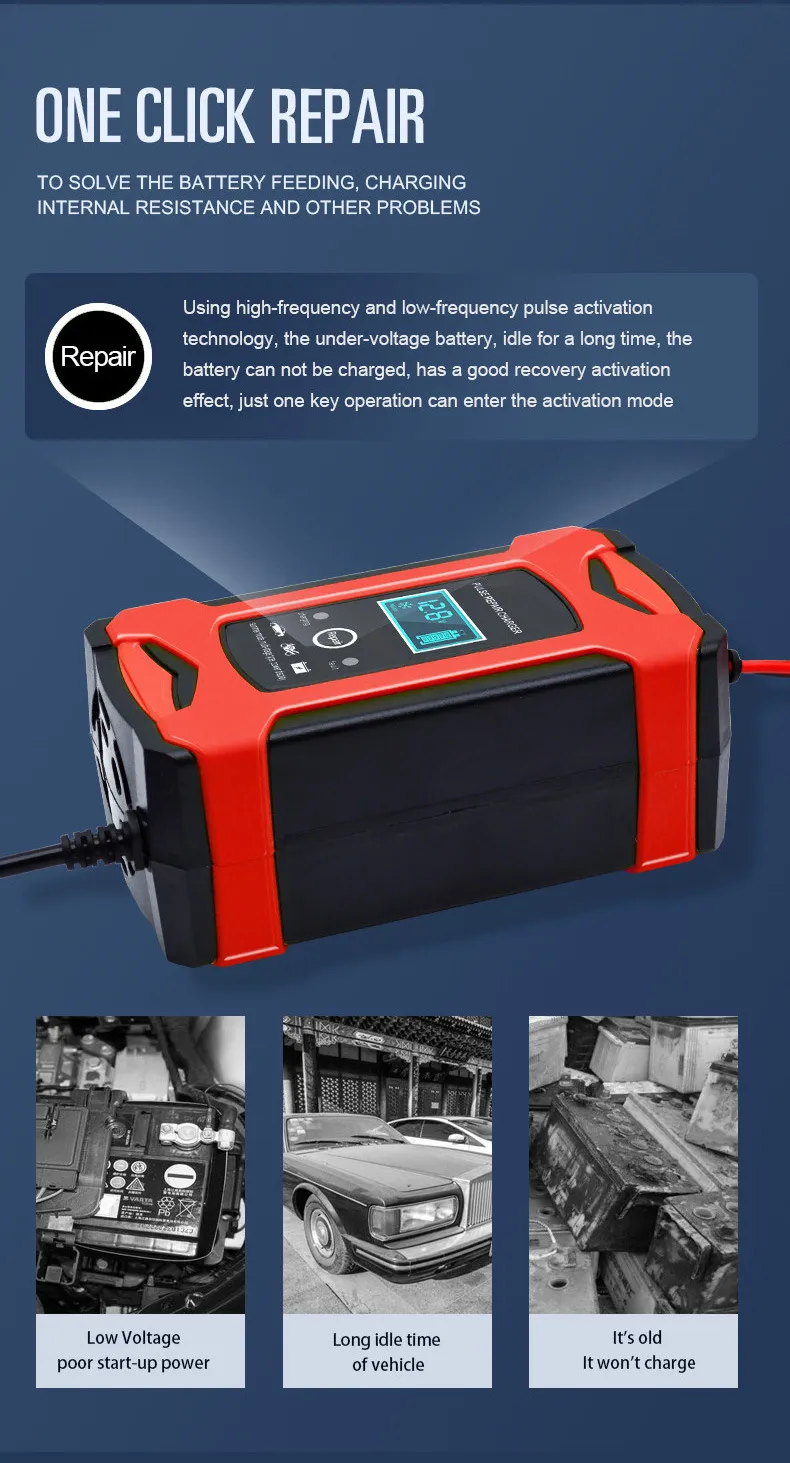 12V 6A Car Battery Charger 2AH 100AH Smart Fast Wet Automatic Chargers ...
