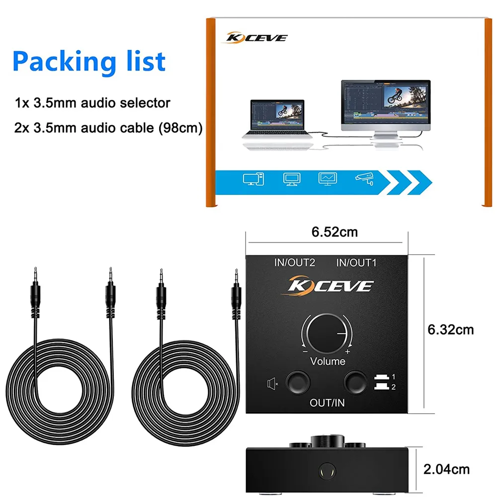 DHgate.com:2-Way RCA Stereo Audio Switcher - Mute Button, 3.5mm Jack ...