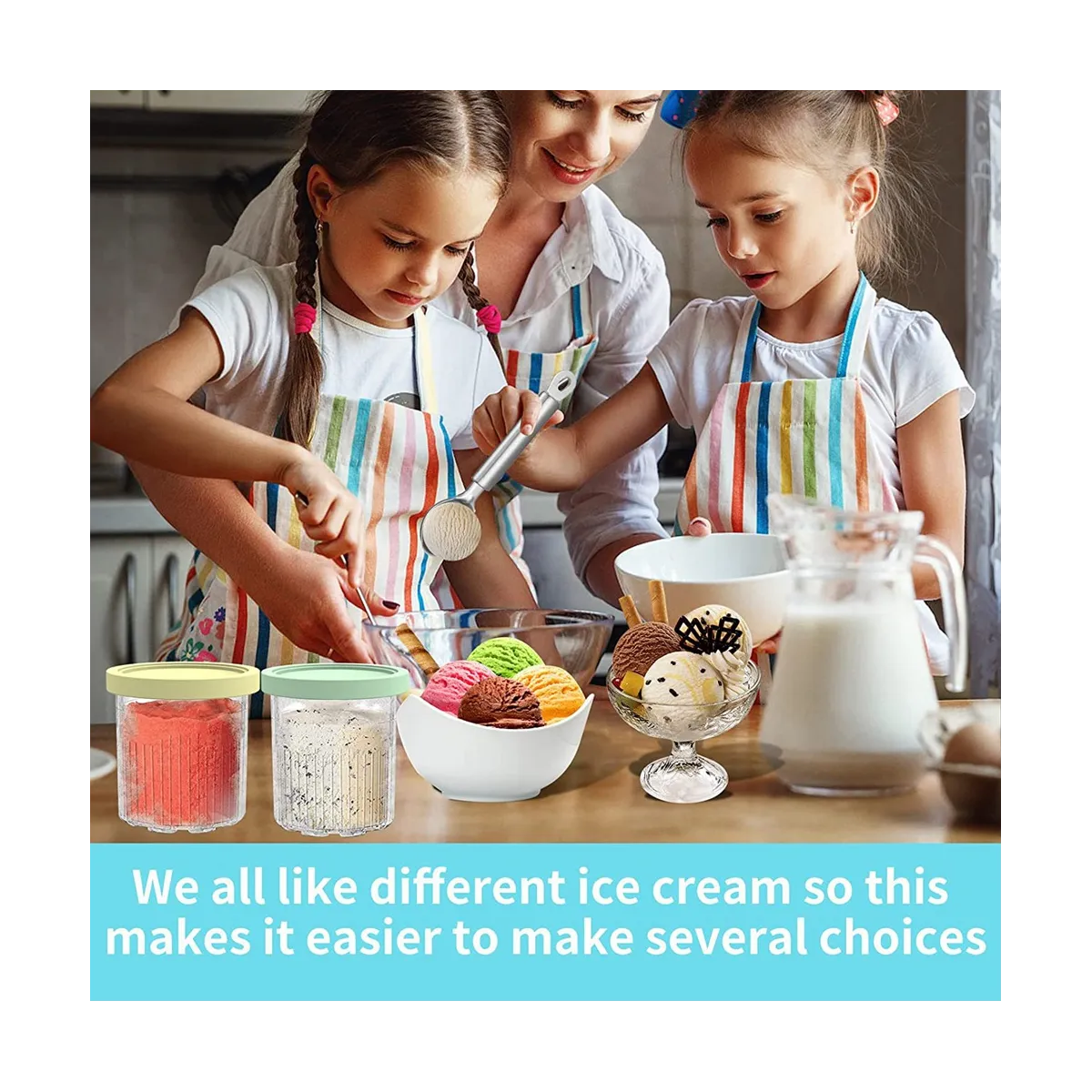 4-Pack Ice Cream Pint Containers with Airtight Lids, Reusable Freezer ...