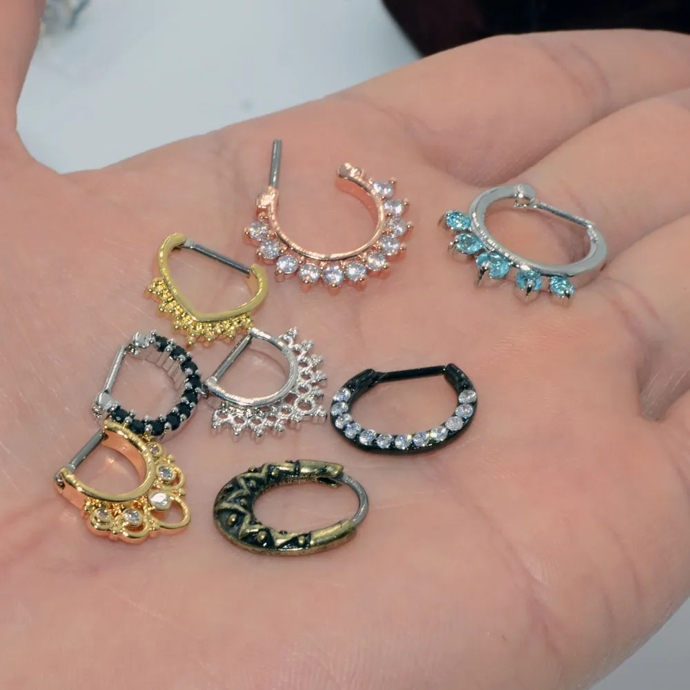 16G Surgical Steel Nose Septum Ring with Clear Crystal Accent for Women ...