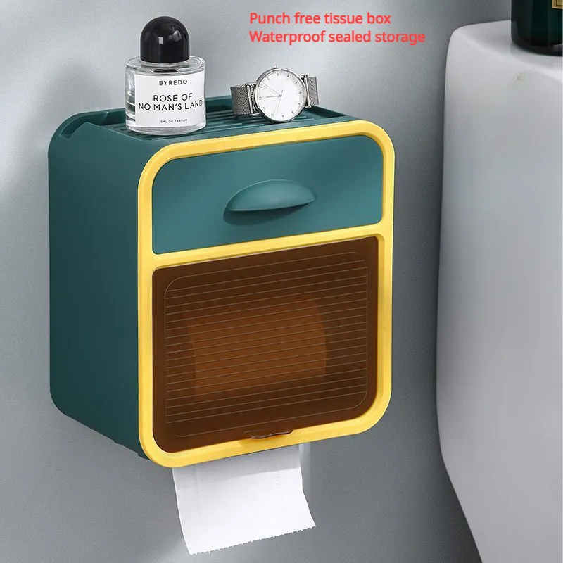 Waterproof Wall-Mounted Paper Towel Box, No Punching Multifunctional ...