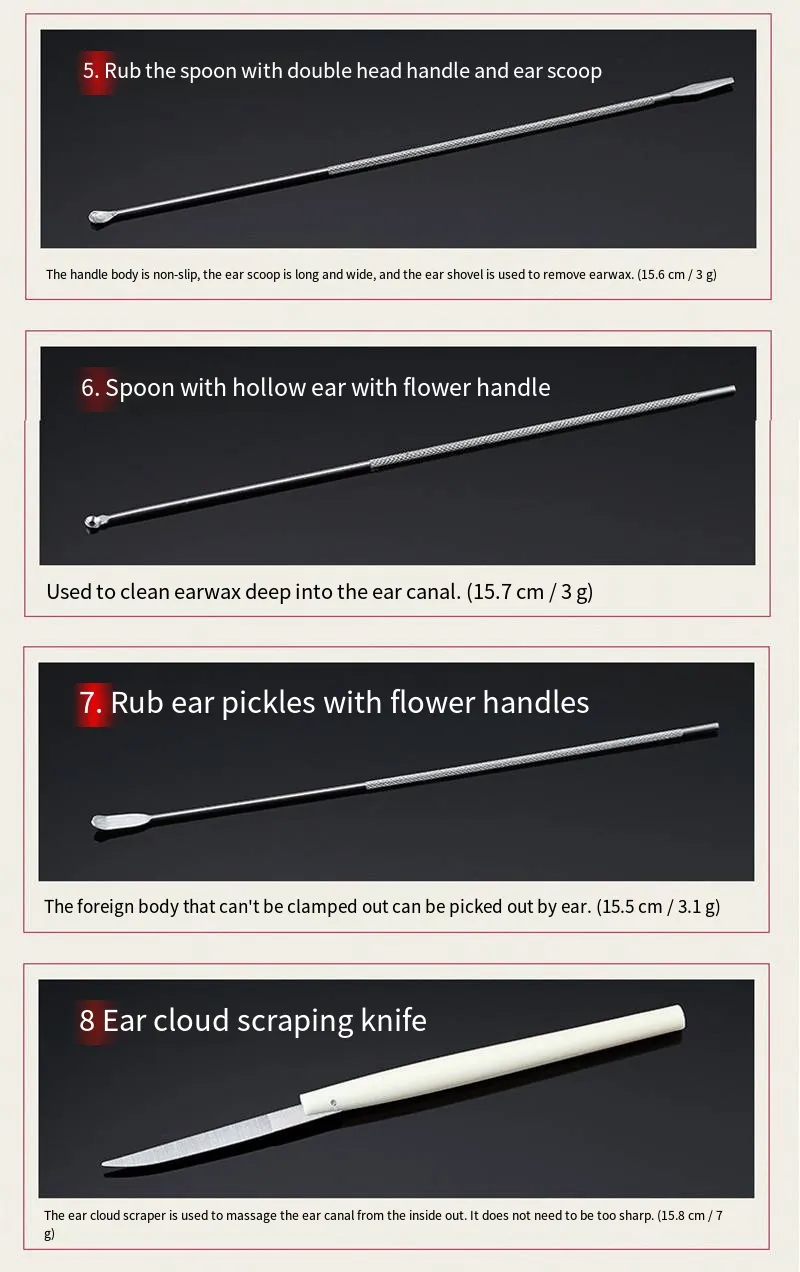 Ear Pick Tools Set Stainless Steel Ear Picker Tool with Feather Stick ...