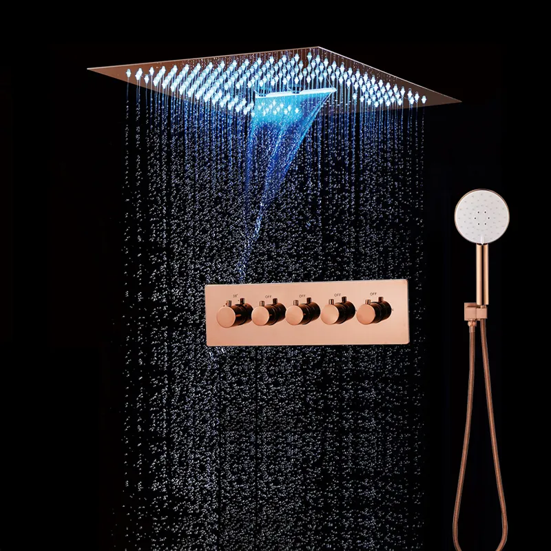 DHgate.com:Brushed Gold 4-Function Thermostatic LED Music Shower System ...