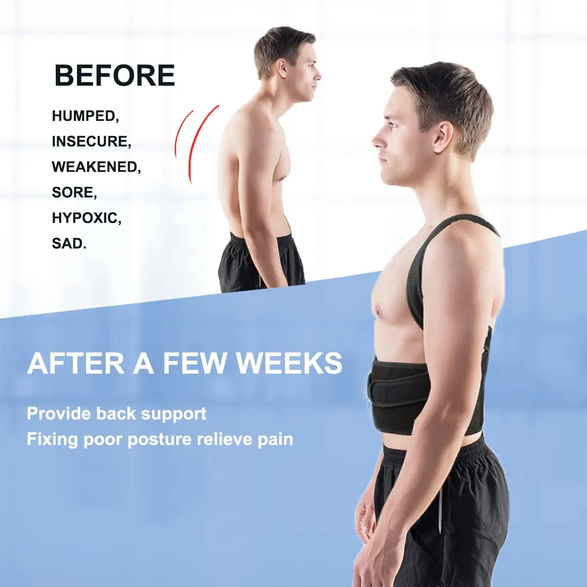 Adjustable Magnetic Posture Corrector Back Brace, Pain Relief Support ...