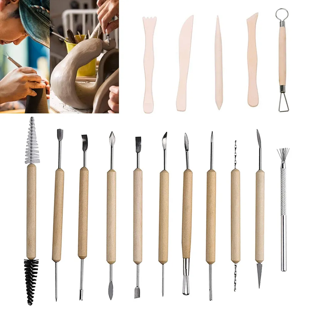 and Soft Clay Sculpture Pottery Tool Set with Wooden Handle for Ceramic ...