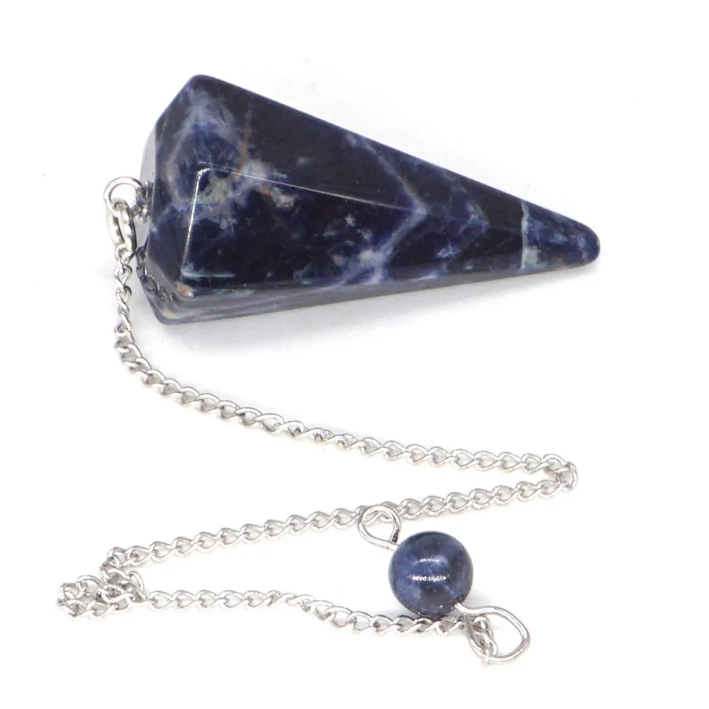 Natural Blue Sodalite Pyramid Pendulum Necklace for Reiki Healing ...