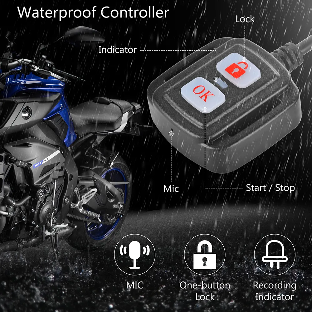 1080P Waterproof Motorcycle DVR System with 2'' Display, Front & Rear ...