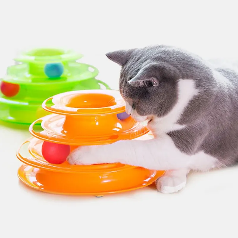 Three Levels Kitten Toy Plastic Tower Tracks Disc Training Amusement ...