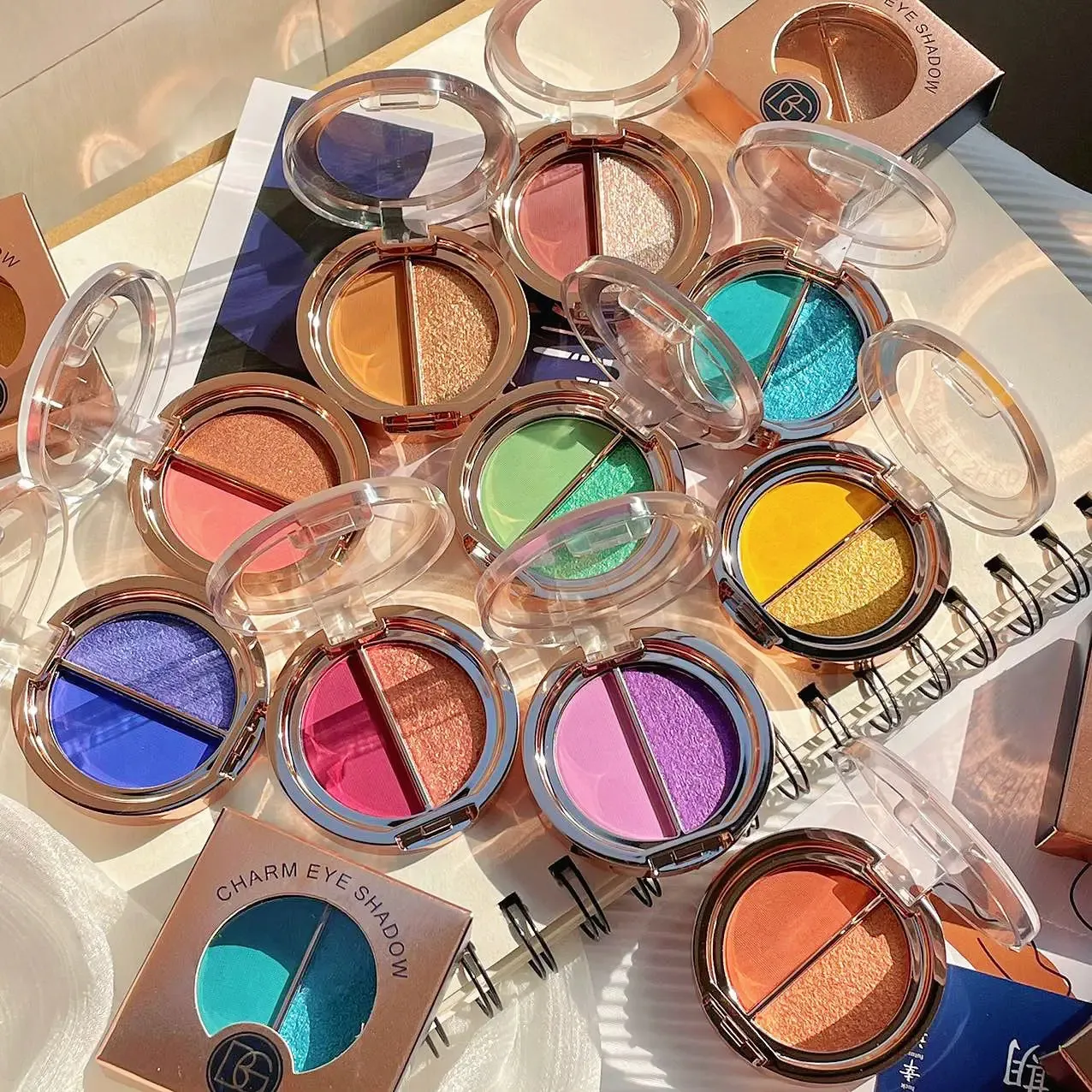 2-Color Gradient Eyeshadow Palette: Velvet Shimmer Finish, Waterproof ...