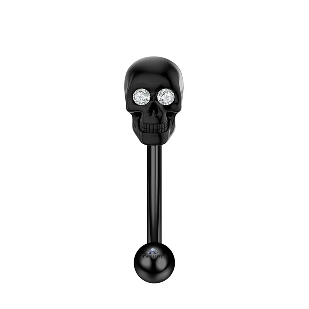 DHgate.com:Black Skull Eyebrow Curved Barbell Piercing, 1.2x8mm 16G ...