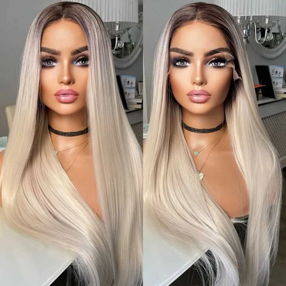 Synthetic wigs ice blonde straight 13x4 lace front heat-resistant ...