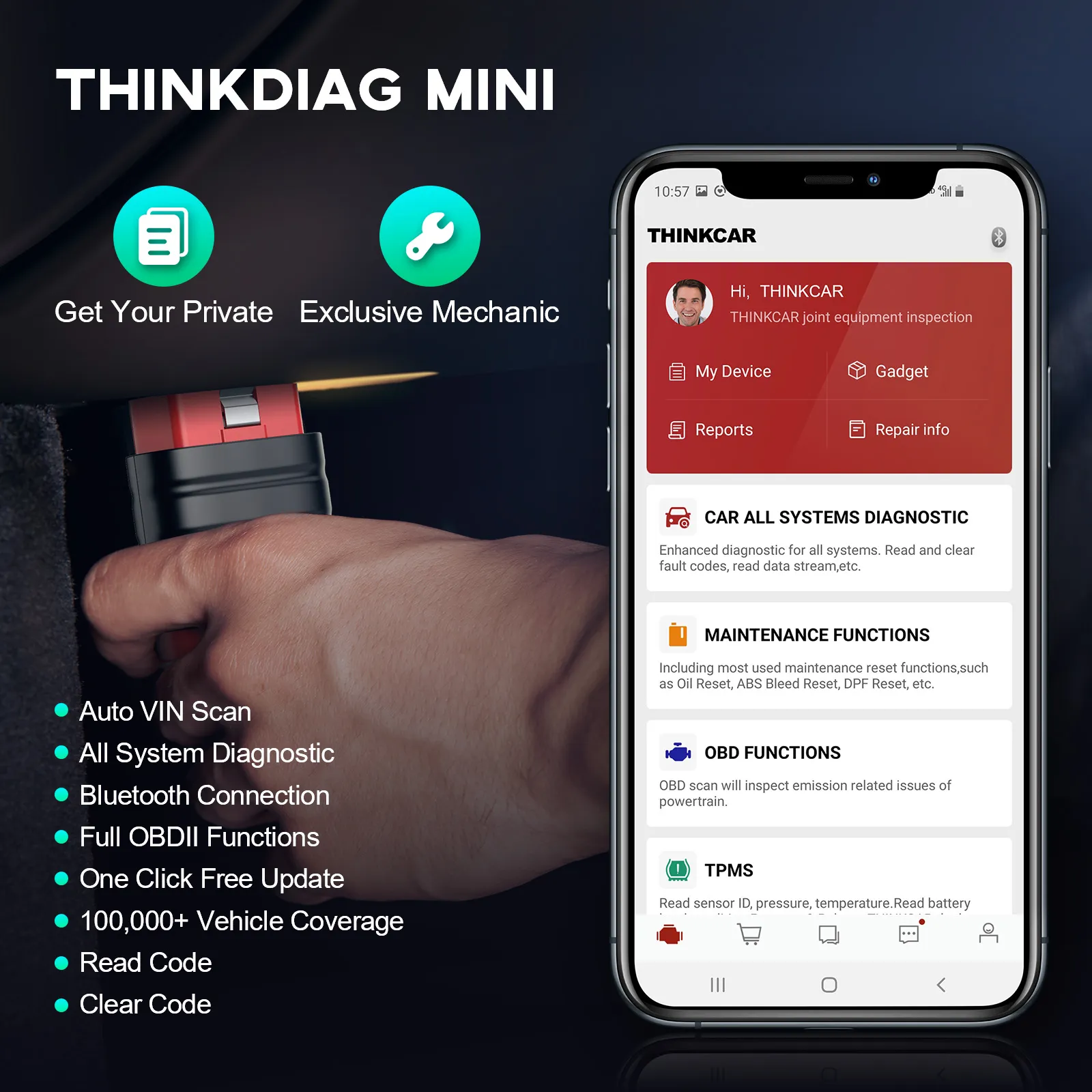 THINKCAR THINKDIAG Mini OBD2 Scanner | Bluetooth Diagnose Code Reader ...