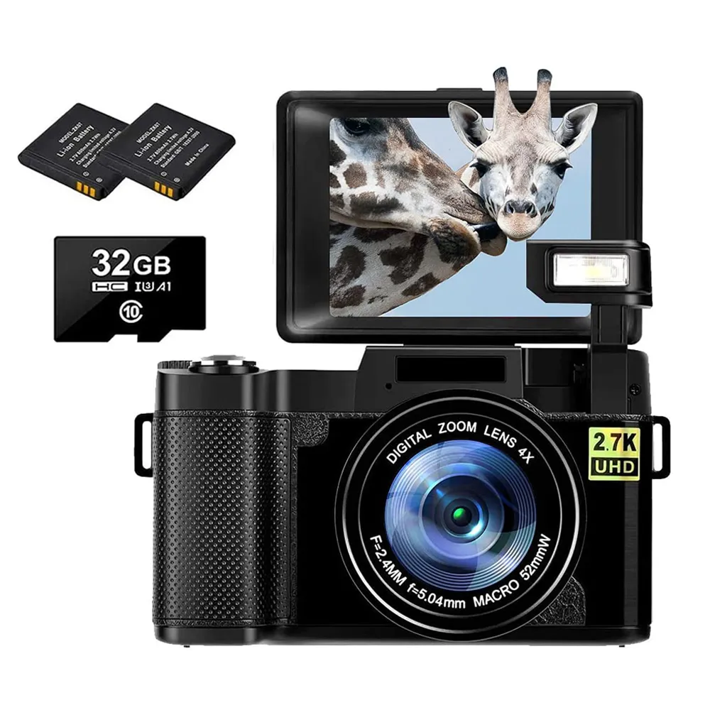 2.7K Full HD Digital Camera with Retractable Flash: 4x Zoom, EIS Video ...