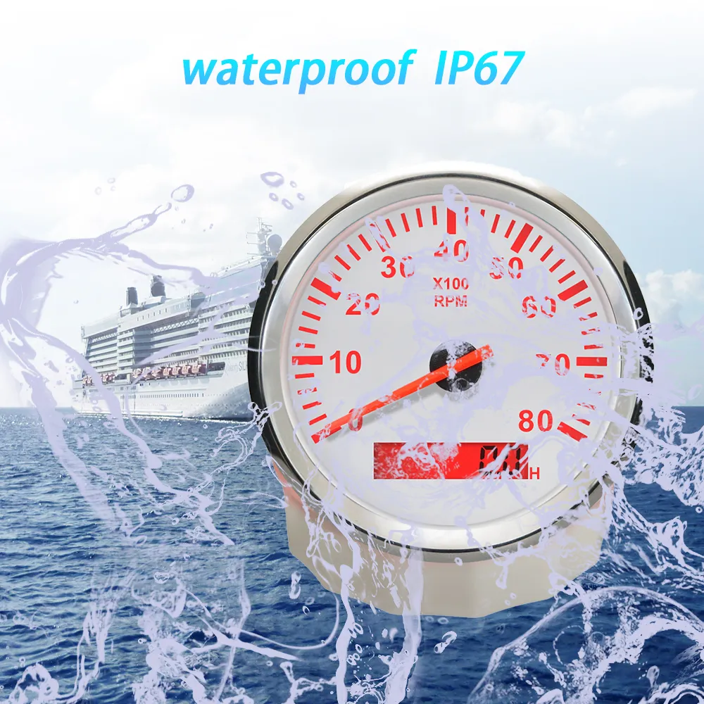 85mm Marine Tachometer w/ Hour Meter, LCD Display, Red Backlight, 12V ...
