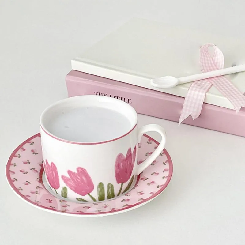 Ceramic Coffee Mugs With Handle Flower Design Tea Cups For Breakfast ...