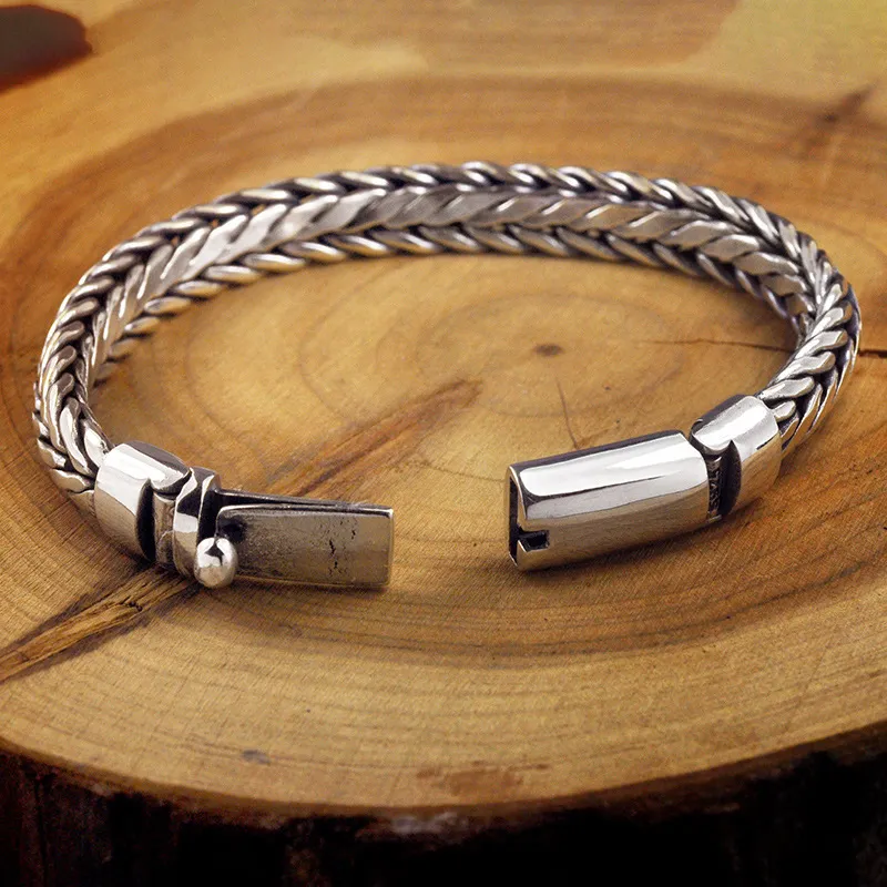 925 Sterling Silver Viking Bracelet for Men Braided Weave Chain with ...