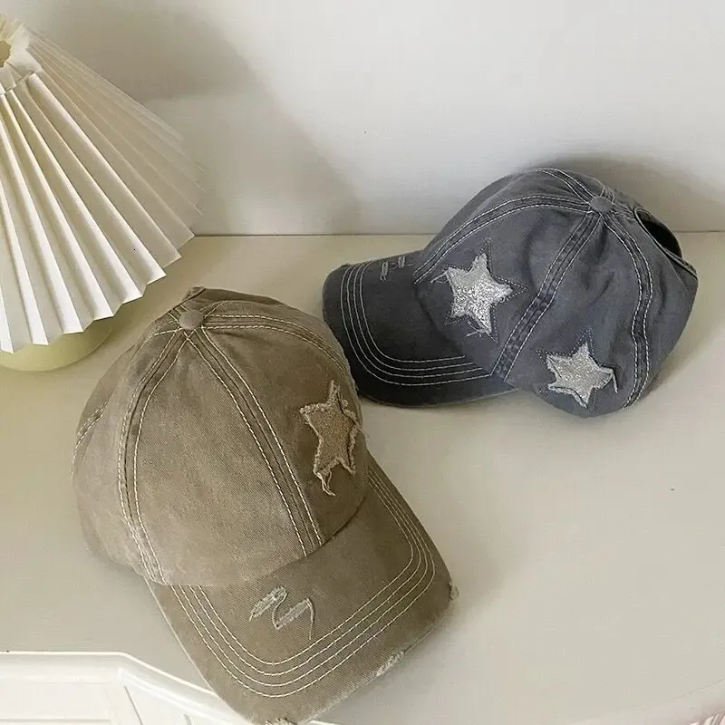 Y2K Star Baseball Caps Vintage Embroidery Pentagram Washed Cotton ...