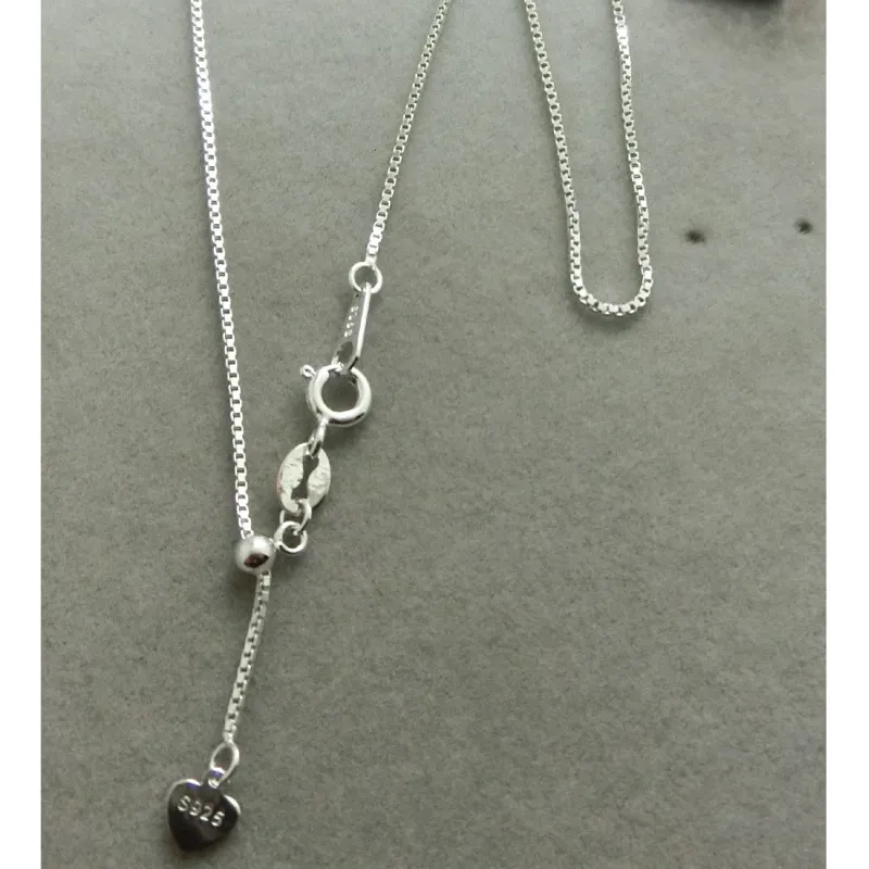 Thin 925 Sterling Silver Box Chain Necklace 0.8mm Adjustable Sliding ...