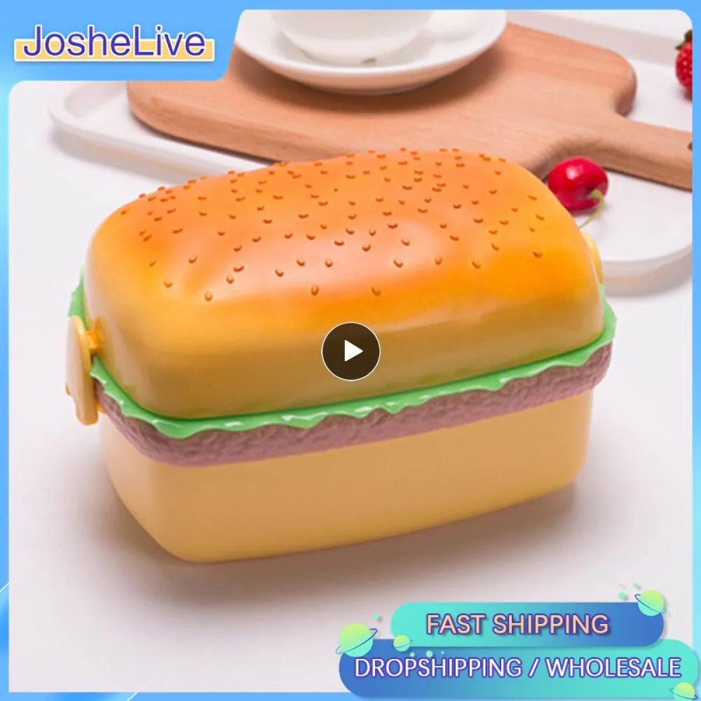 Hamburger Lunch Box: Cute Double Tier Burger Bento Box with Fork ...