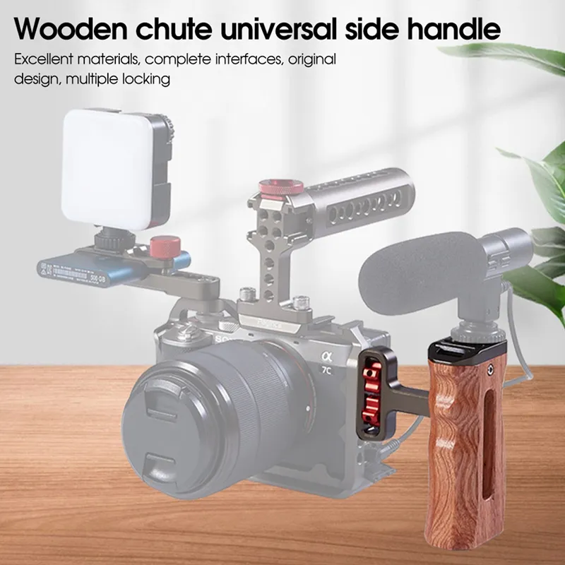 Upgraded Universal Camera Wooden Side Handle with Cold Shoe Mount for ...