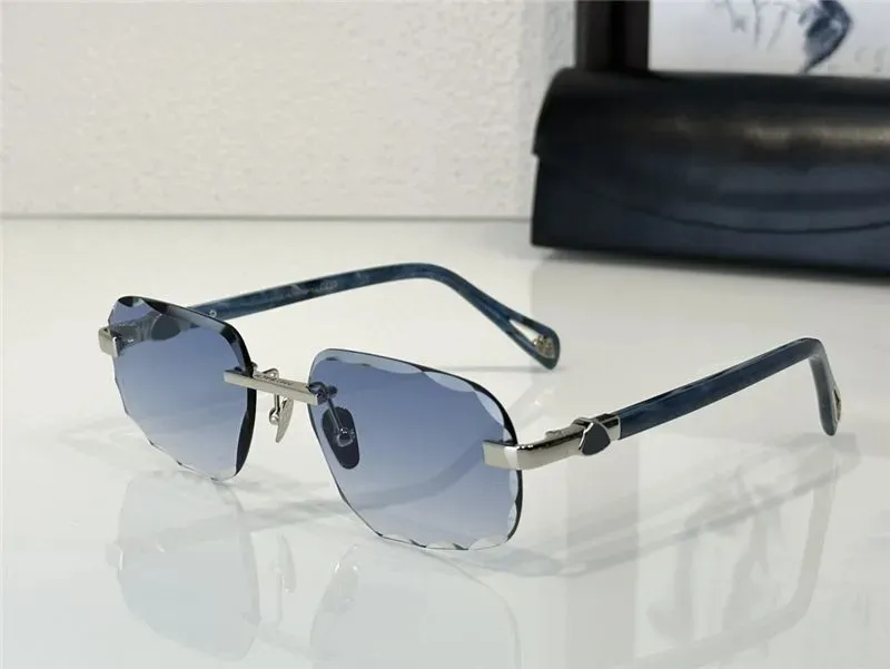 Stylish Blue Rimless Blue Sunglasses Mens For Men With Cut Lens, Brown ...
