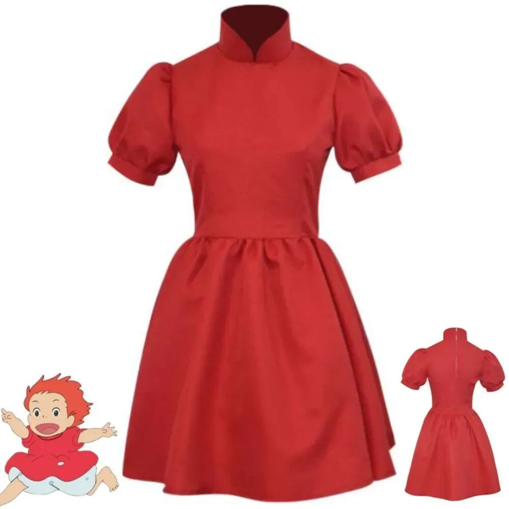 Ponyo On The Cliff Cosplay Costume Cute Loli Red Peter Pan Collar Dress ...