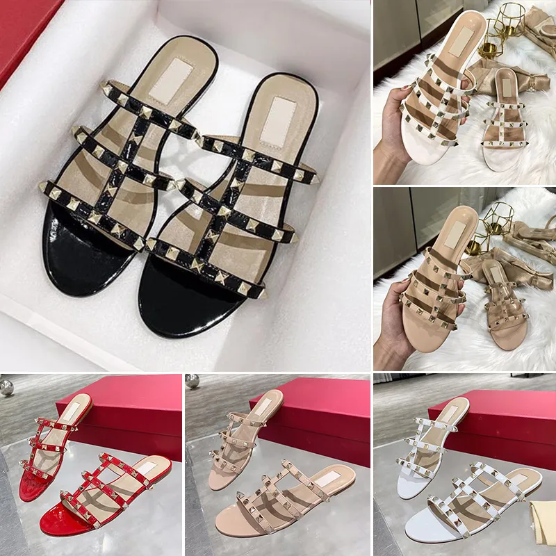 Designer Slide Sandals Womens Leather Rivet Flats: Chic Loafer Slides ...