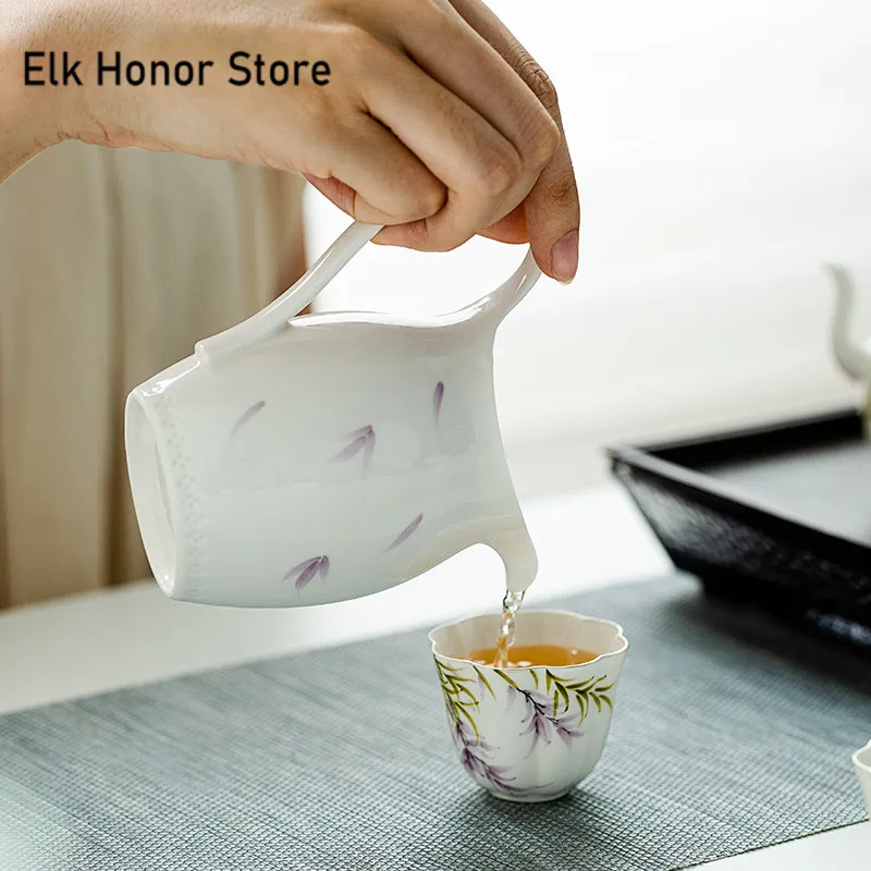 200ml Glass Tea Pitcher with Lid Hand-painted Wisteria Flower Art Long ...
