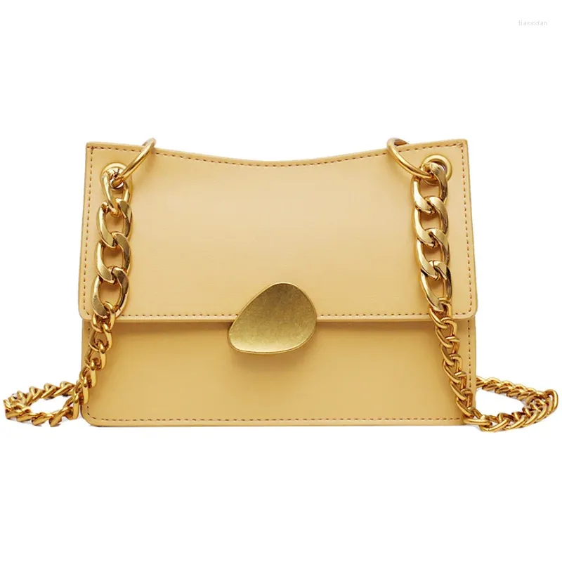 Elegant Square Leather Flap Handbag With Lock Crystal Chain For Women ...