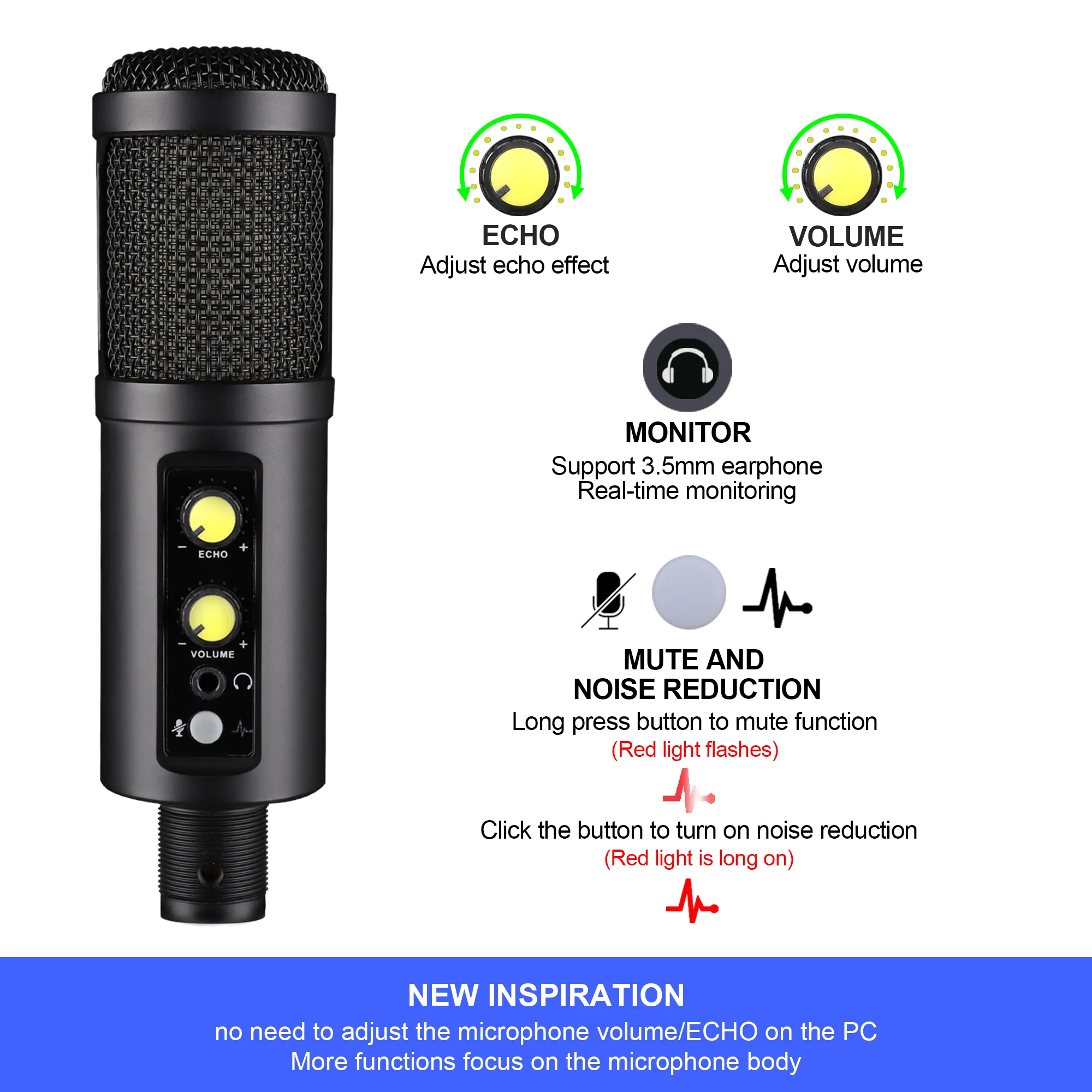 USB Microphone For PC: Recording, Streaming, Gaming, Singing With Echo ...