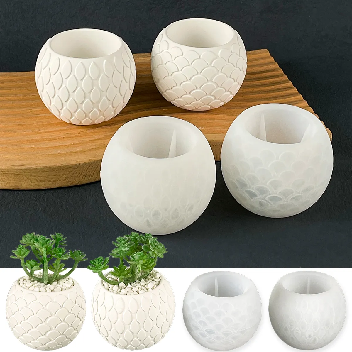 Fish Scale Flower Pot Silicone Molds New Vase Jewelry Storage Box ...