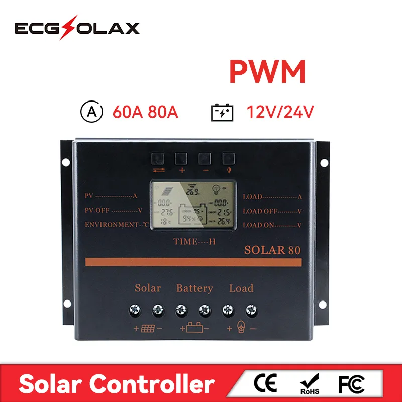 ECGSOLAX PWM solar panel charge controller - 80A/60A, LCD Display, Auto ...