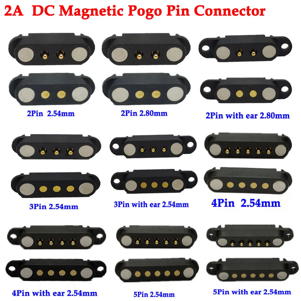 1 Magnetic Pogo Pin Connectors 2A DC Spring Loaded Male & Female 2 Pin ...