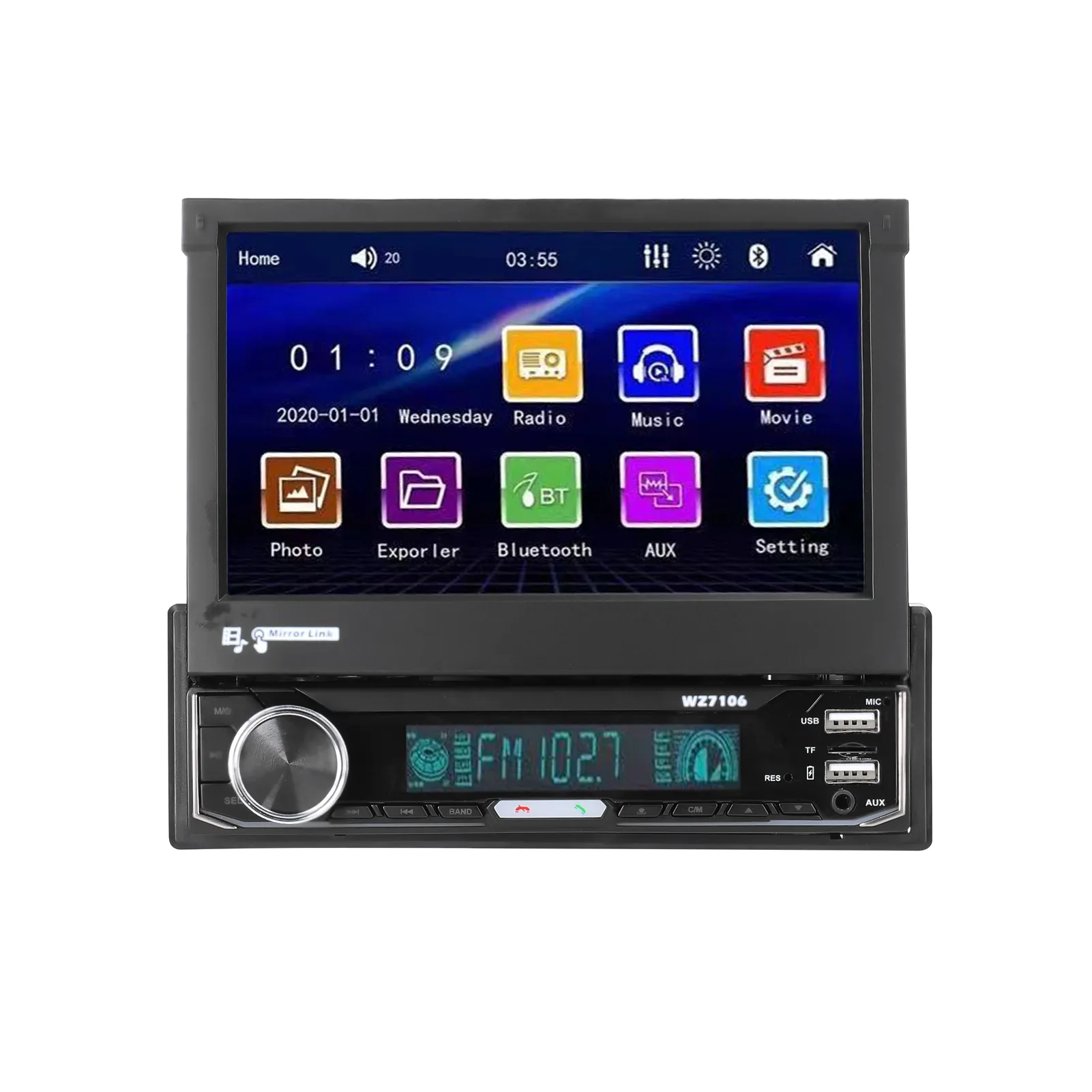 7 Retractable Car Multimedia Player, MP5 Touch Screen with Rear View ...
